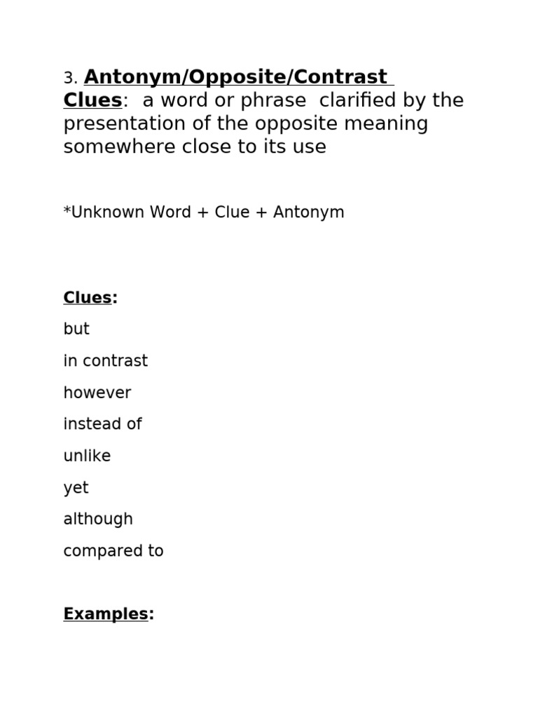 Practice Antonym Opposite Contrast Context Clues Done Even Better | PDF