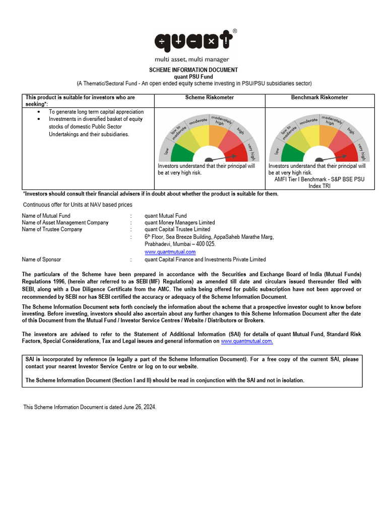 Quant PSU Fund Mar 2024 SID | PDF | Option (Finance) | Repurchase Agreement
