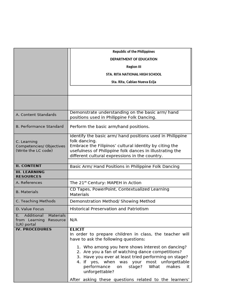 PE DEMO LESSON PLAN | PDF | Teachers | Learning