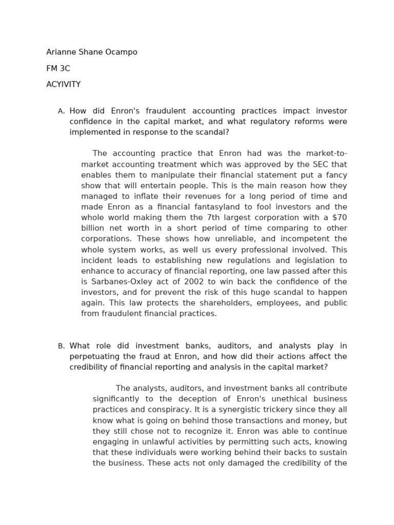 Ocampo Arianne Shane Finman7 Assignment#1 | PDF | Enron | Accounting