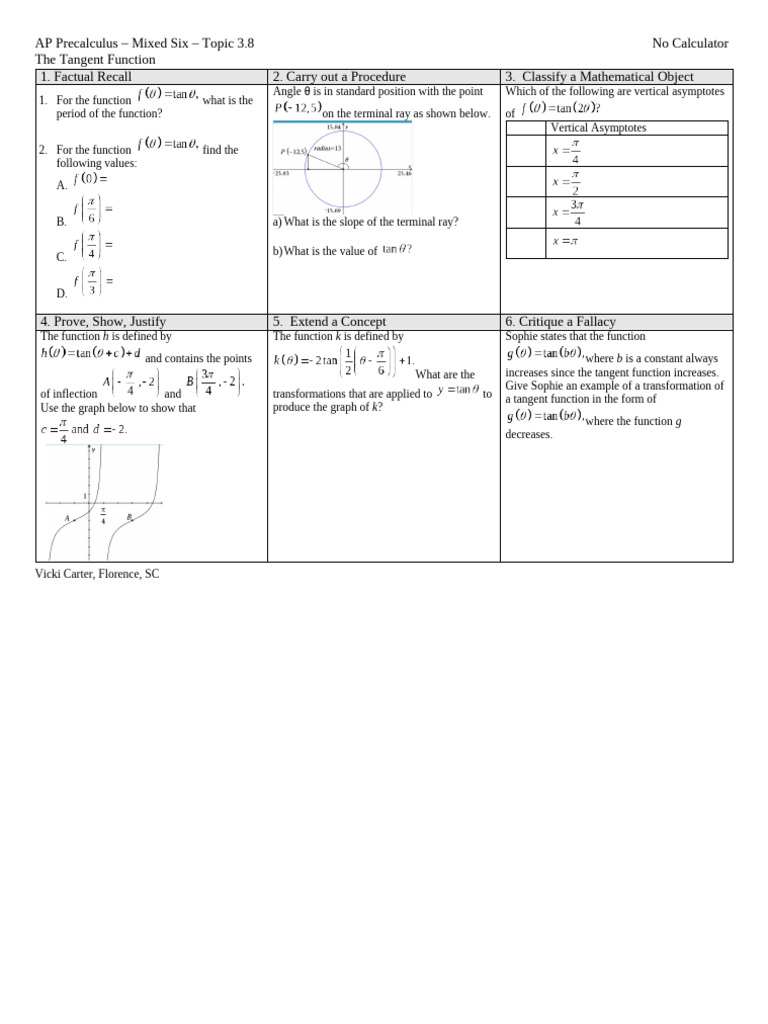 Tangent Function Practice Set 3.8 | PDF