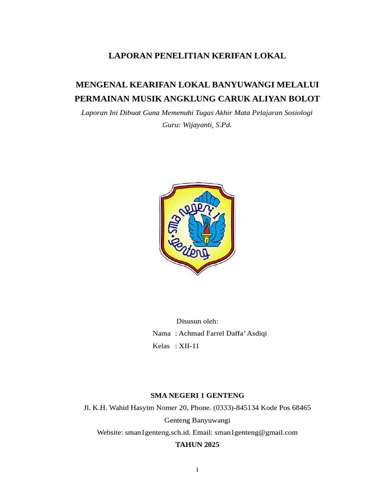 Kearifan Lokal Banyuwangi: Angklung Caruk | PDF