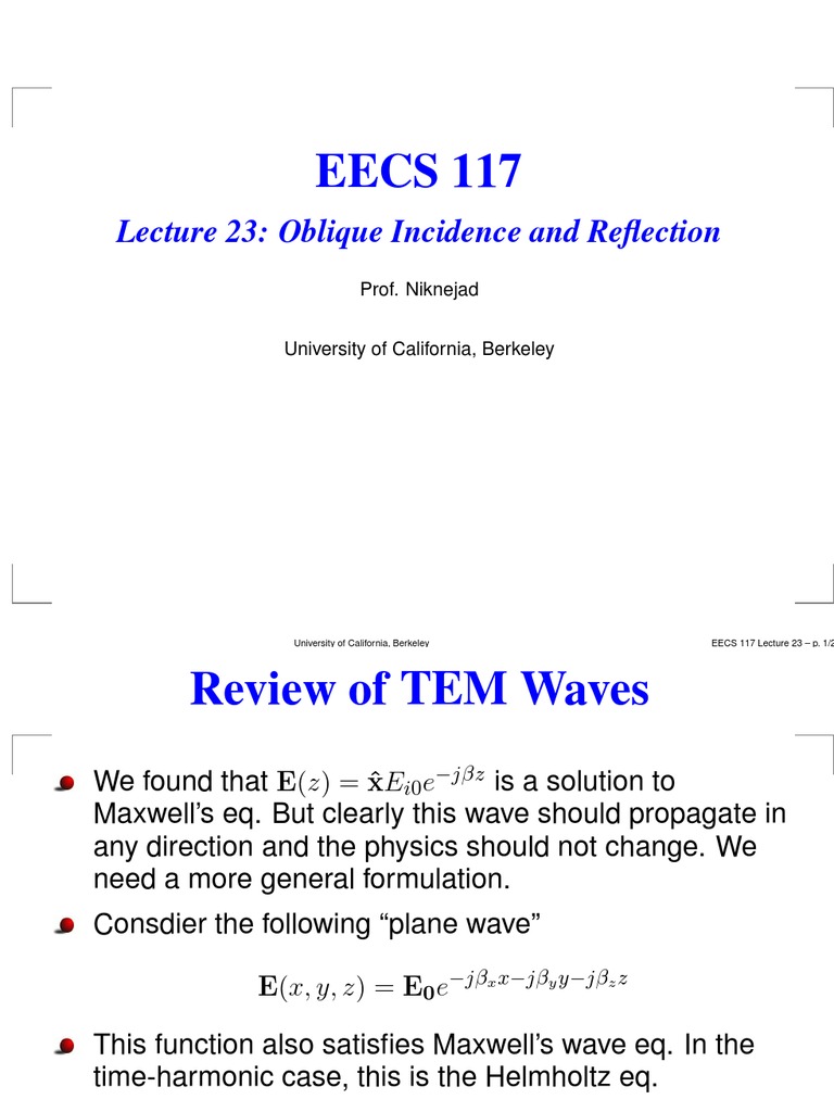 Lecture 23 Oblique Incidence and Reflection | PDF | Polarization (Waves ...