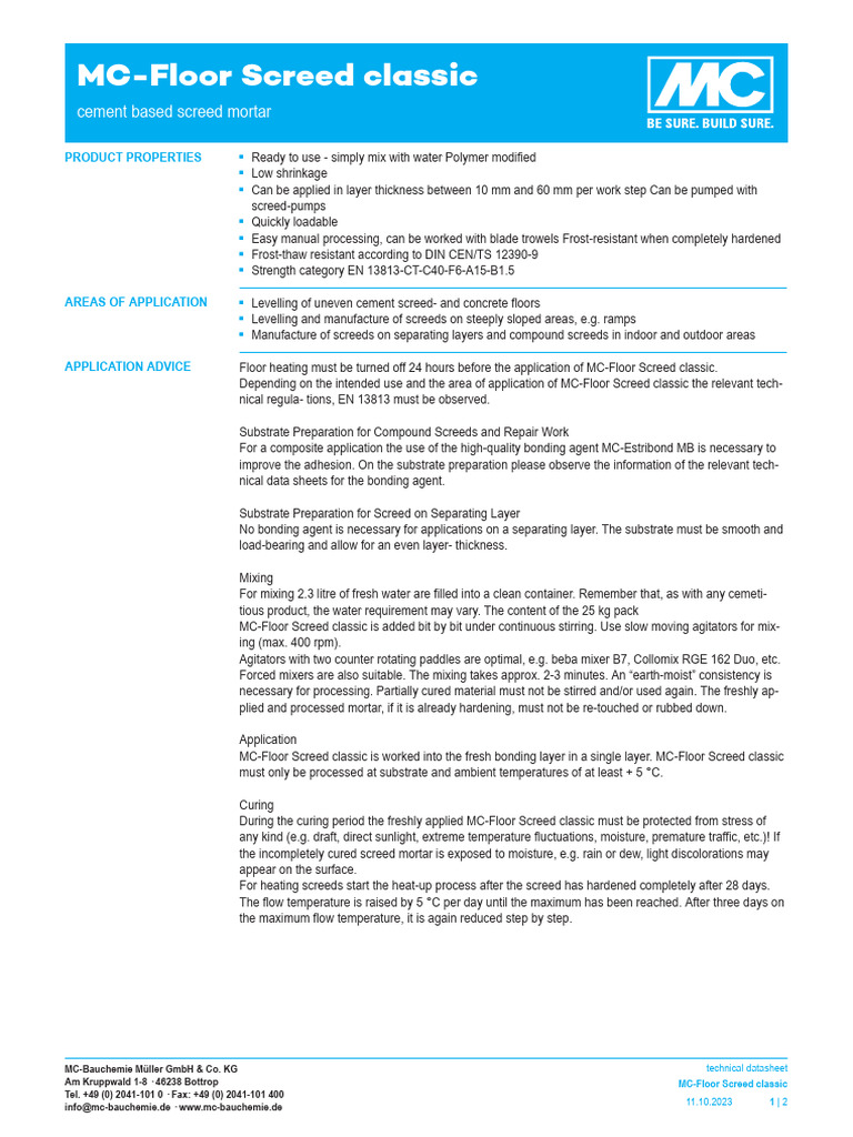MC-Floor Screed Classic Overview | PDF | Concrete | Building Engineering