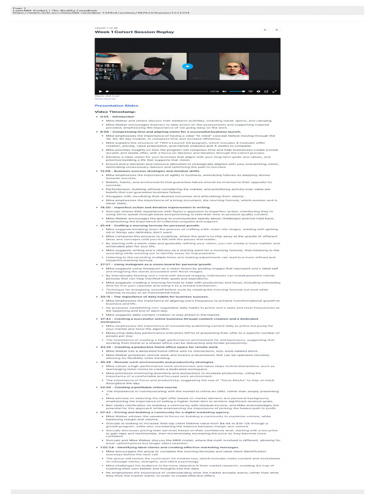 Week 1 Cohort Session Replay | PDF | Personal Development