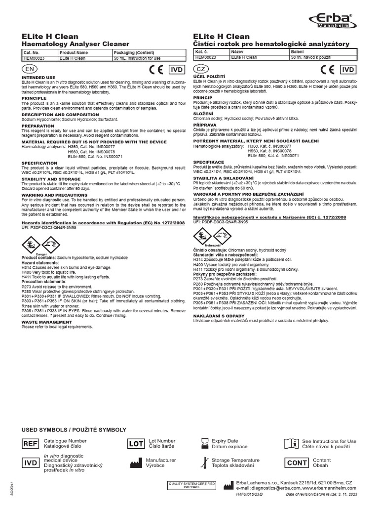HEM00023 ELite H Clean - B - IVDR-9m0aBf0B1T | PDF