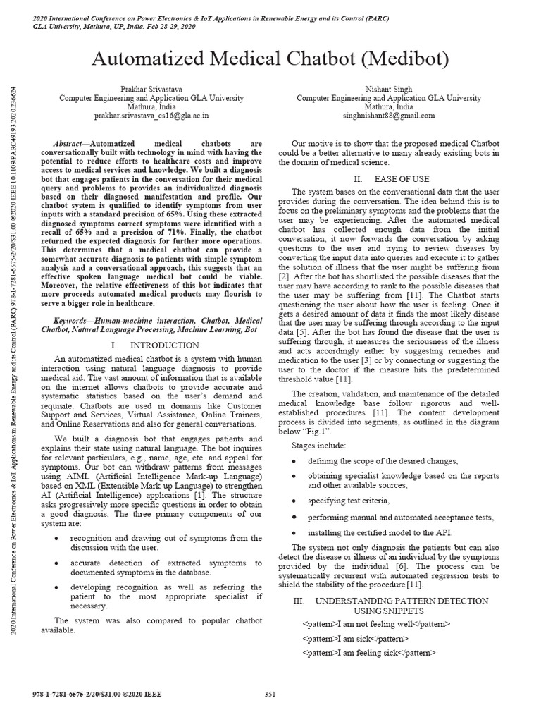 Automatized Medical Chatbot Medibot | PDF | Medical Diagnosis | Computing