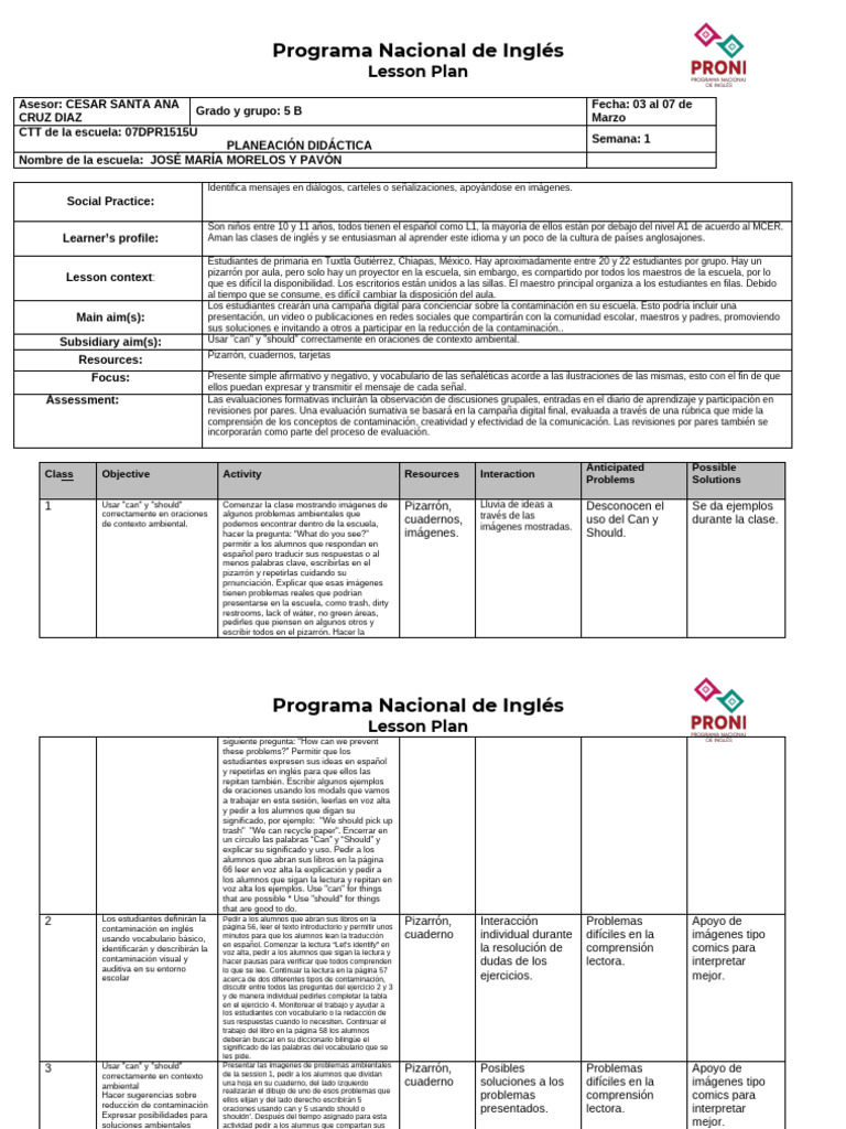 Plan de Lección de Inglés para Primaria | PDF | Lingüística | La ...