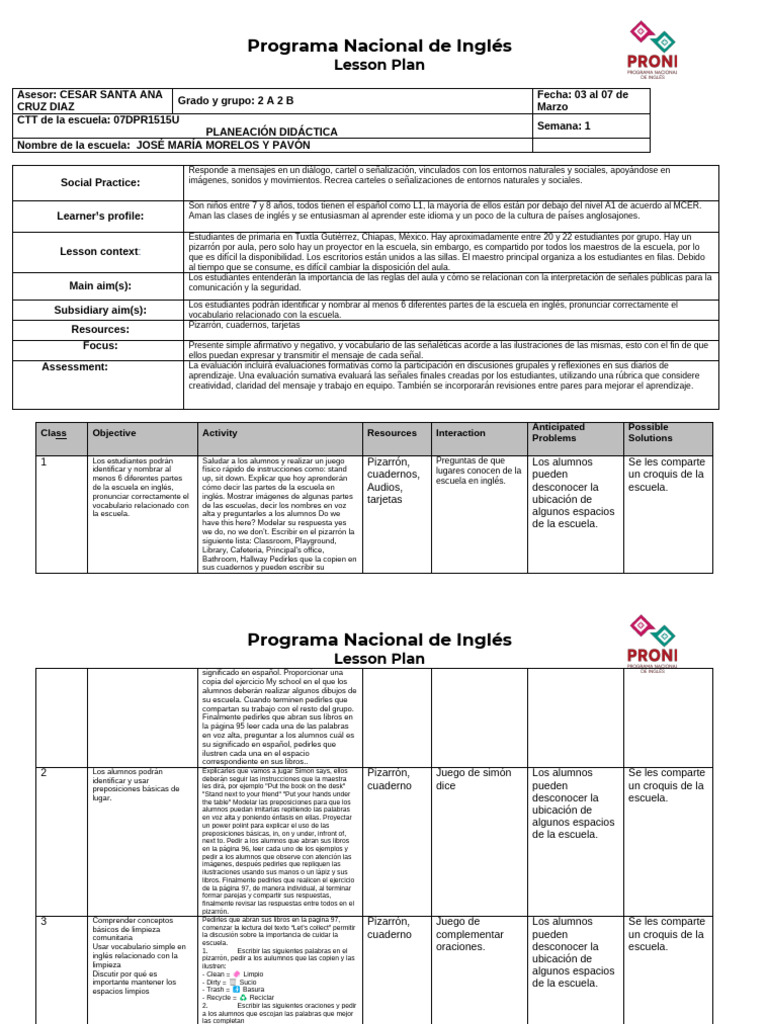 Semana 1 2nd Grades | PDF | Aprendizaje | Lingüística