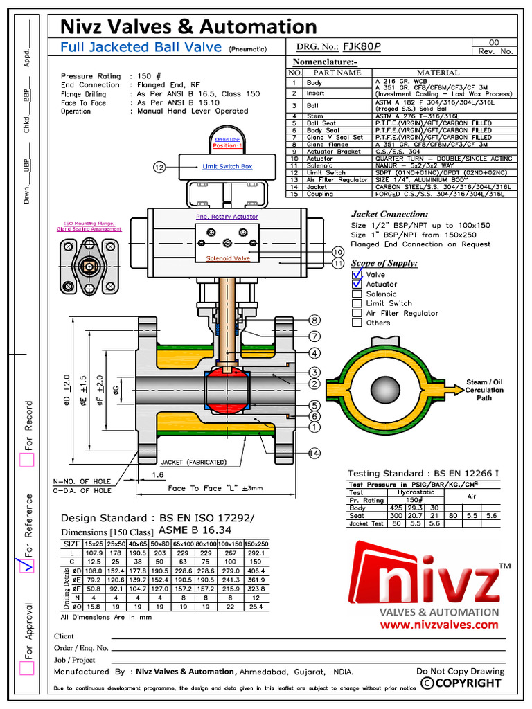 Jacketed-Ball-Valve-Full-Catalogue - 150 - Pneumatic | PDF