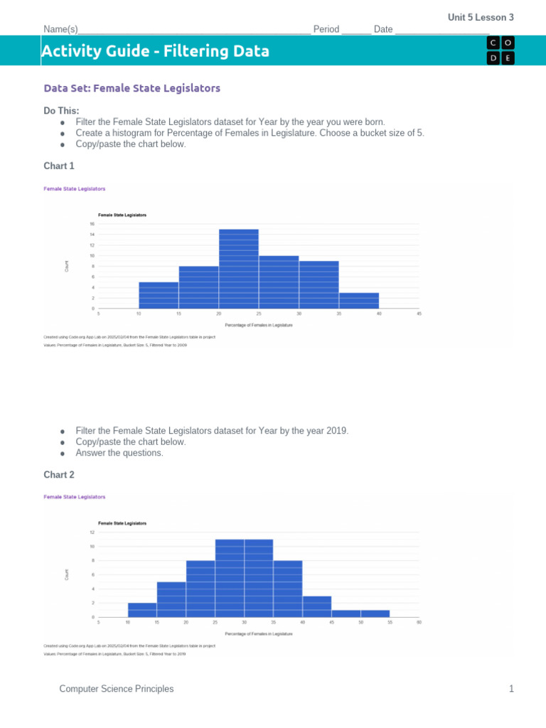 Activity Guide - Filtering Data - Unit 5 Lesson 3 | PDF