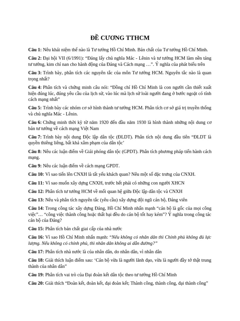 ĐỀ-CƯƠNG-TTHCM | PDF