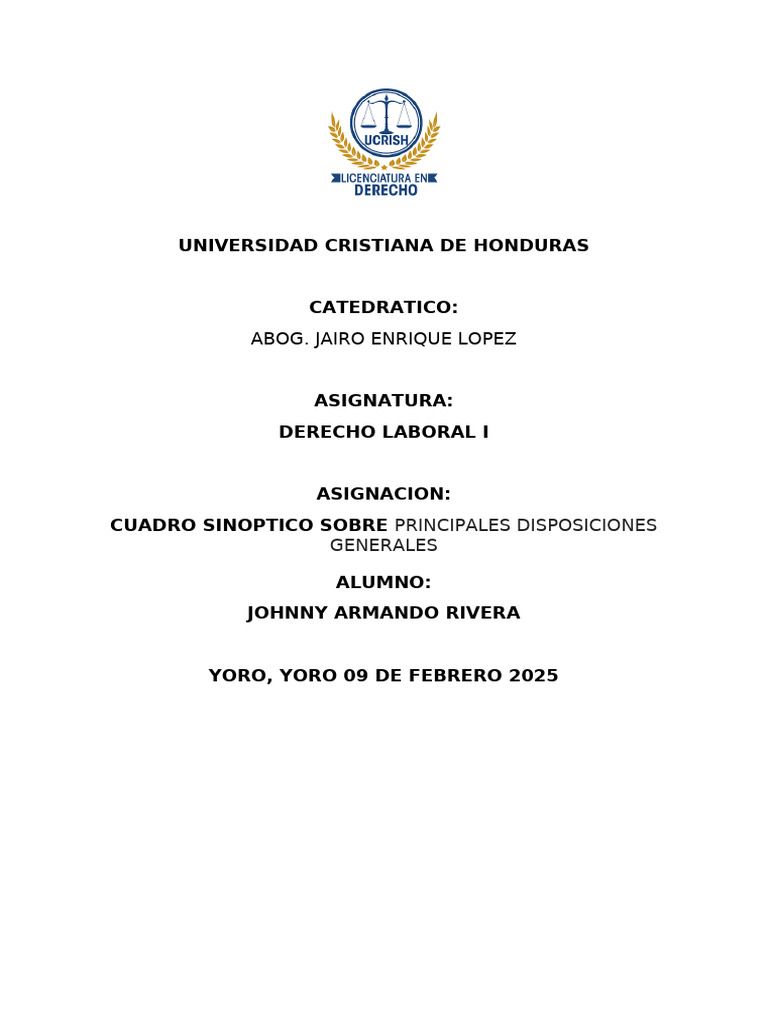 Johnny Armando Rivera Cuadro Sinoptico Sobre Principales Disposiciones Generales | PDF | Derecho ...