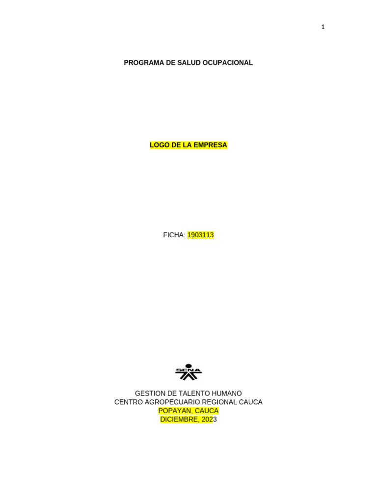 Modelo Programa de Salud Ocupacional - LAP - GTH - FFMM | PDF | Seguridad y salud ocupacional ...