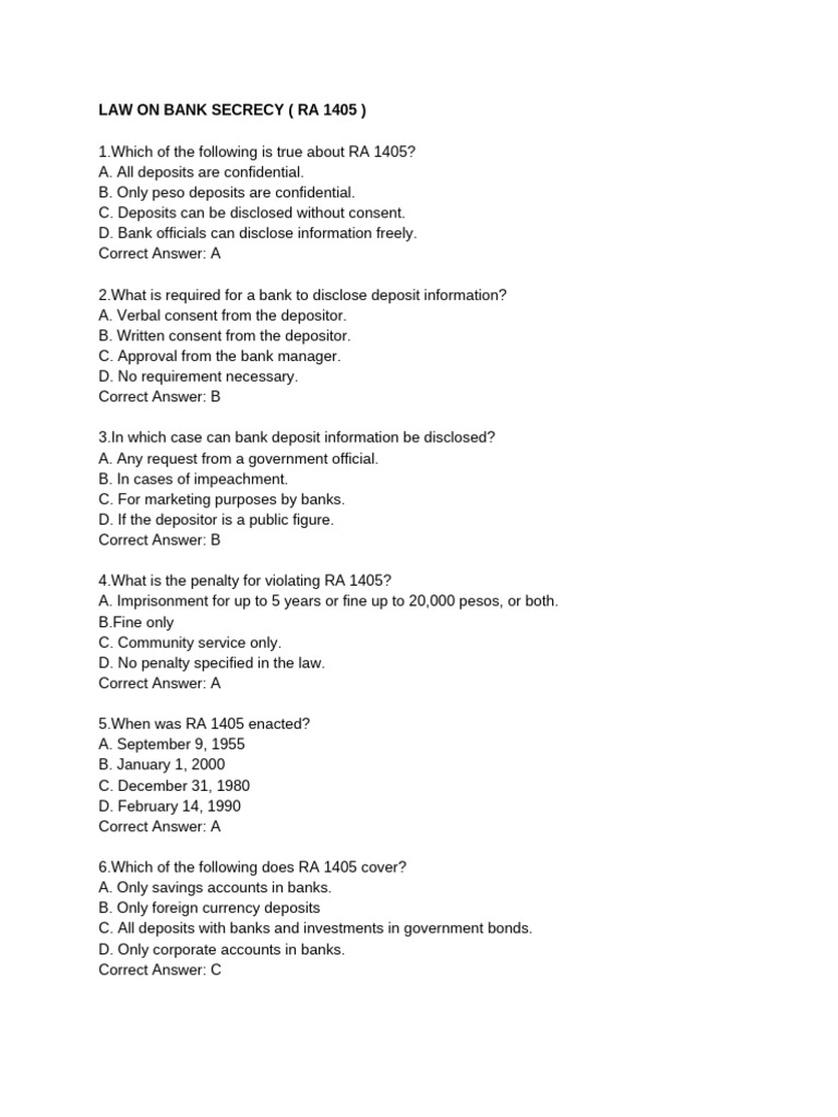 Law On Bank Secrecy (Ra 1405) | PDF | Banks | Deposit Account