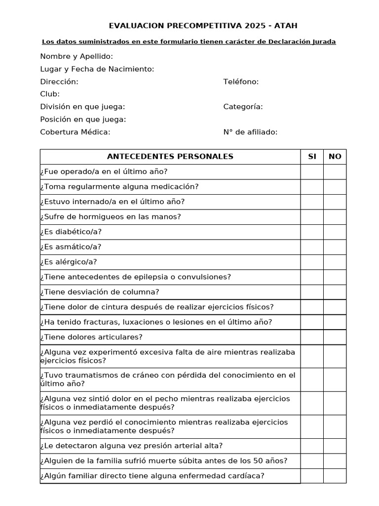 Evaluacion Precompetitiva Infantiles 2025 | PDF | Enfermedades y trastornos | Cuidado de la salud