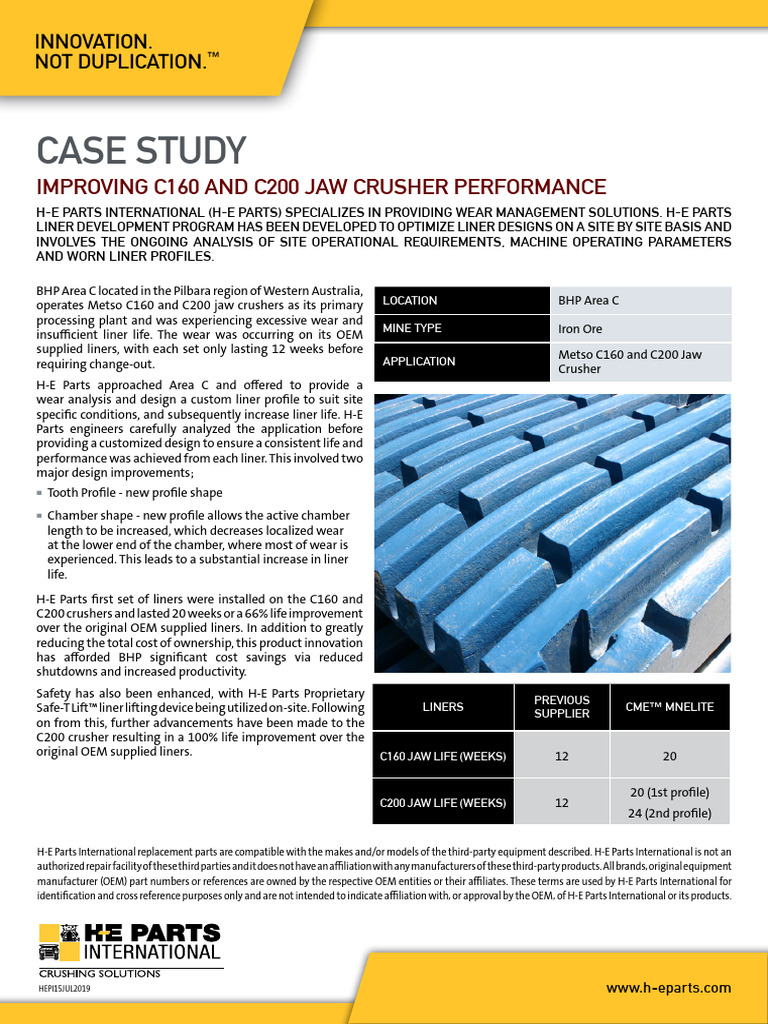 H-E Parts Case Study C160 & C200 Jaw Performance | PDF