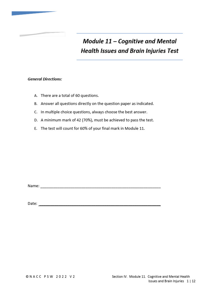 IV-12 Test - Module 11 Cognitive & Mental Health | PDF | Mental ...
