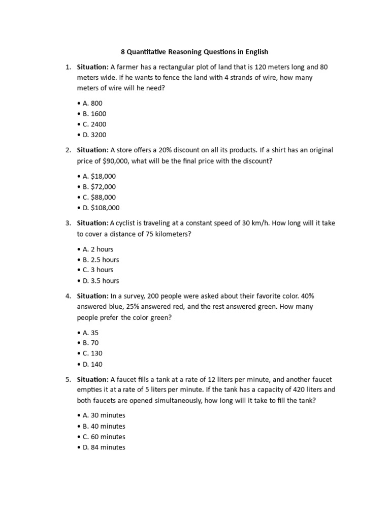 8 Quantitative Reasoning Questions in English | PDF