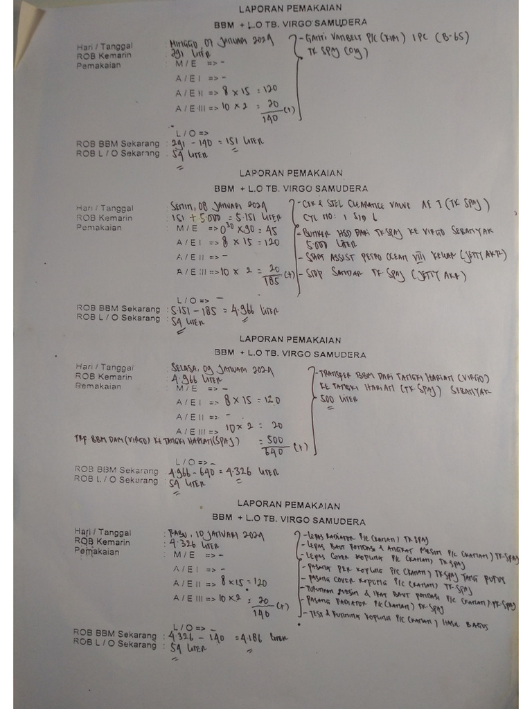 Pemakaian BBM TB. Virgo Samudera | PDF