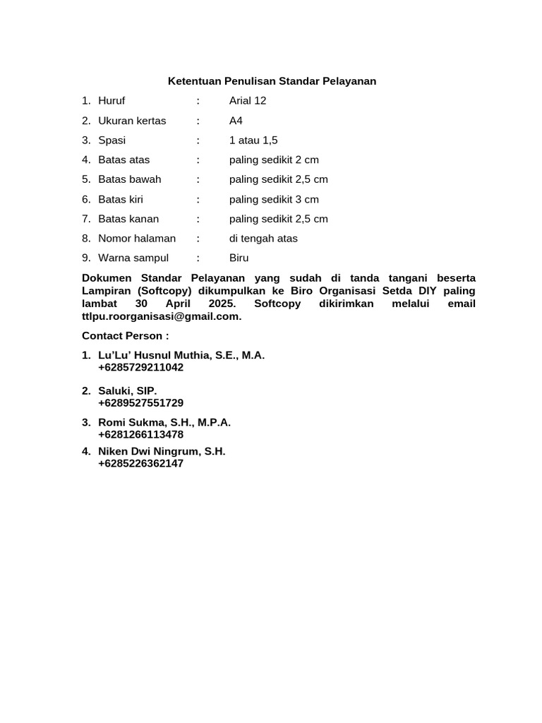 Template Standar Pelayanan 2025 | PDF