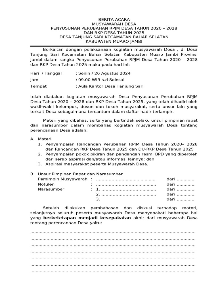 BA. Musdes Perencanaan Desa Terintegrasi | PDF