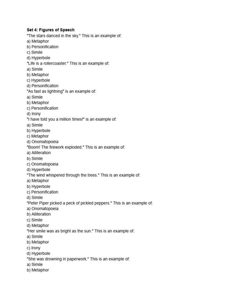 Figures of Speech Quiz and Answers | PDF