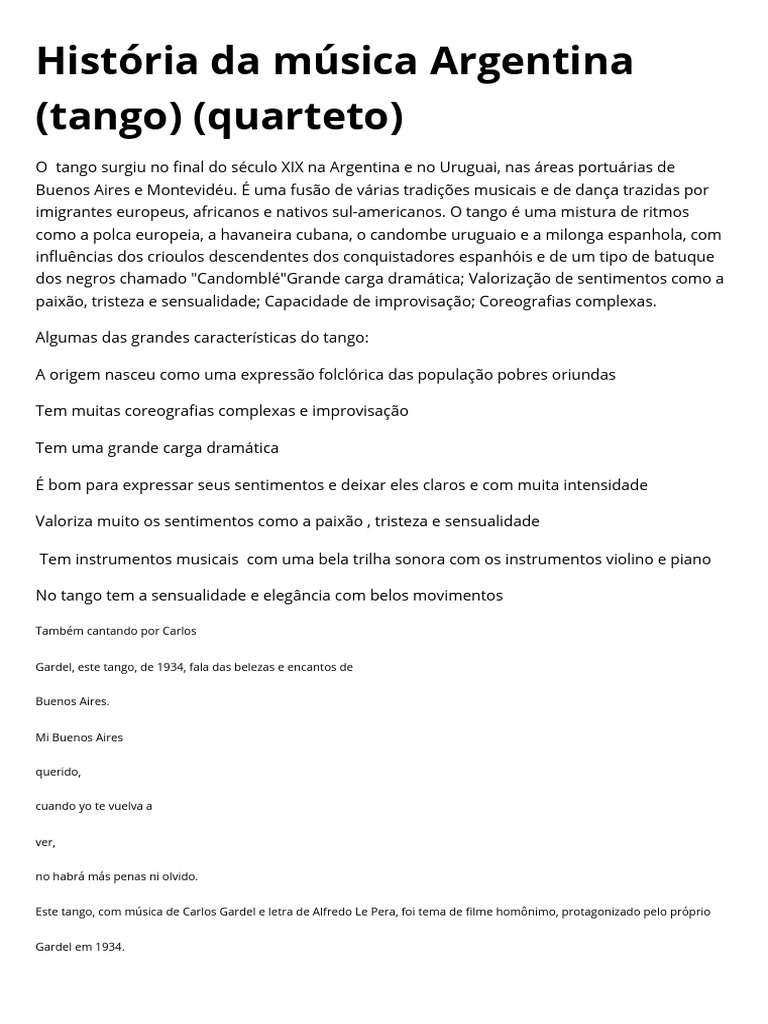 Origem e Características do Tango Argentino | PDF