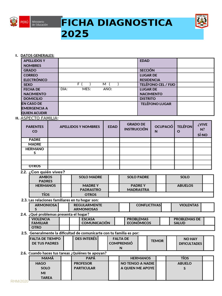 FICHA-DIAGNOSTICA-DEL ESTUDIANTE. PROPUESTA | PDF