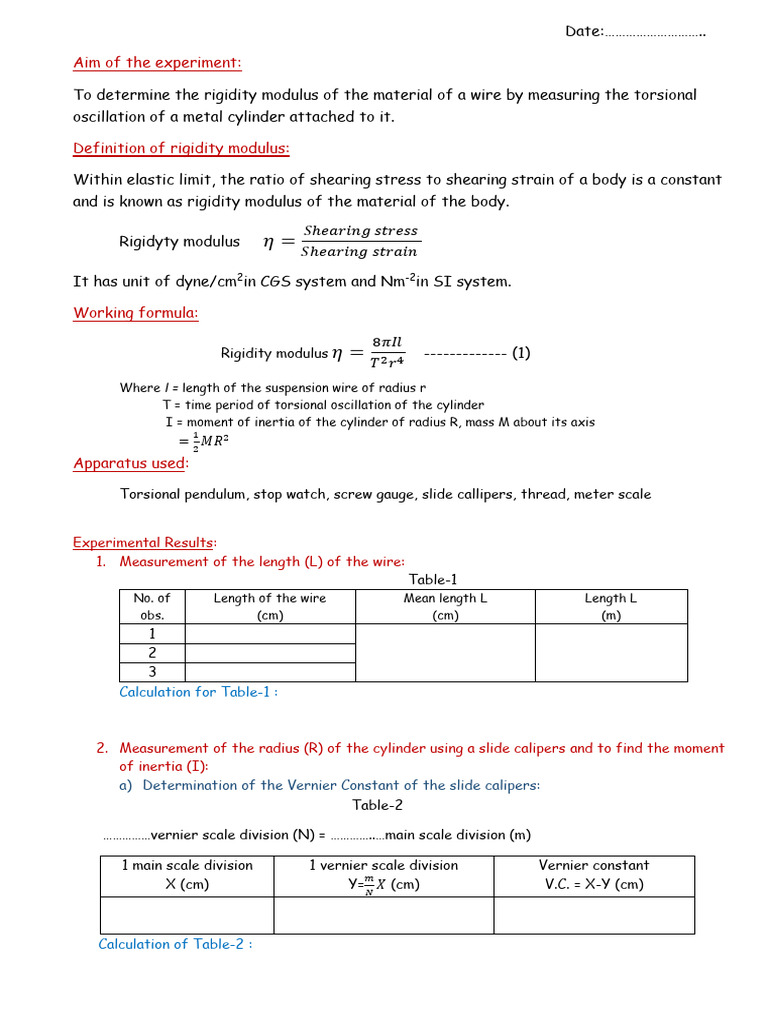 Determination of Rigidity Modulus of The Material of A Wire by ...