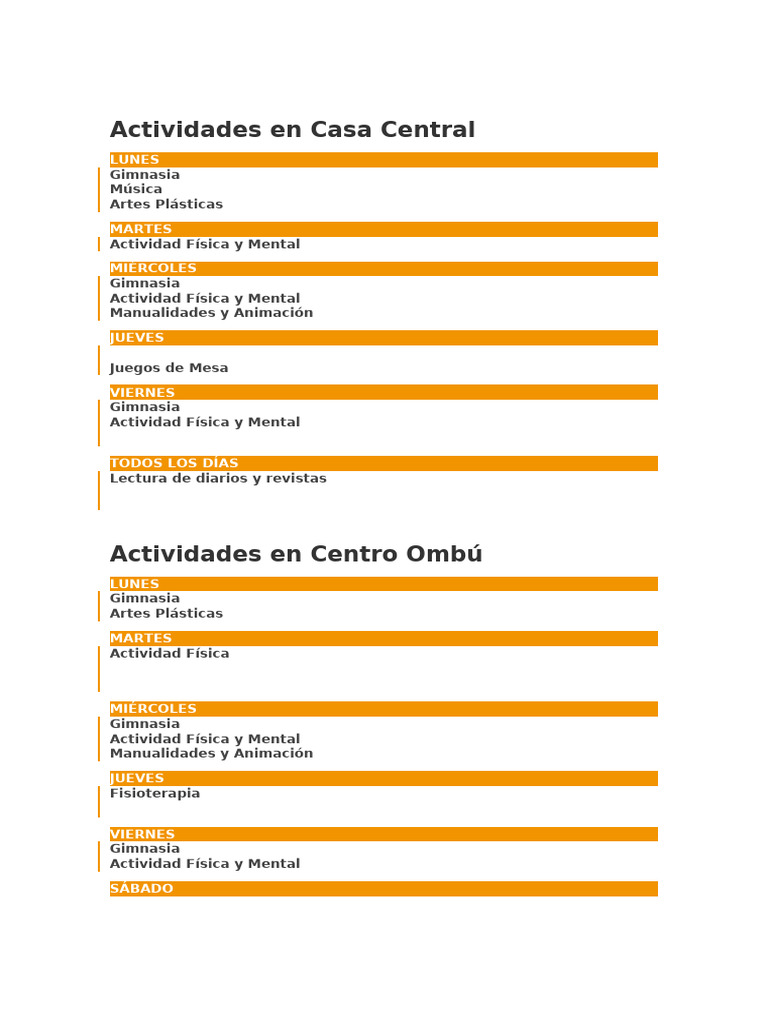 Actividades en Centro Cram | PDF