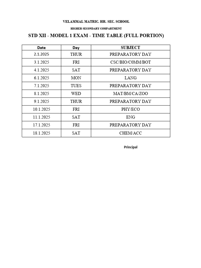 Xii - Model I Exam Time Table - 2024 | PDF