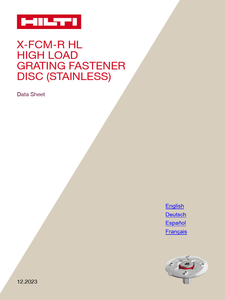 X-FCM-R HL High Load Grating Fastener Disc (Stainless) : Data Sheet | PDF | Stainless Steel ...
