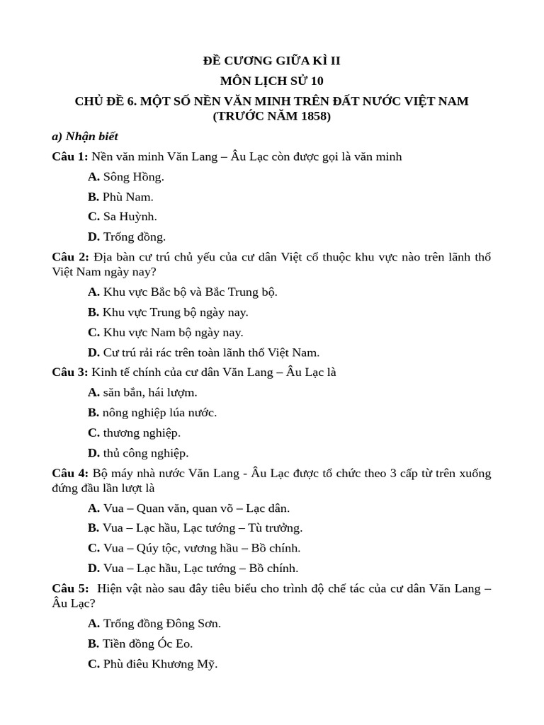 ĐỀ CƯƠNG GIỮA KÌ I1 | PDF