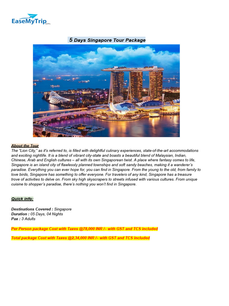5-Day Singapore Tour Package Details | PDF | Singapore | World Politics