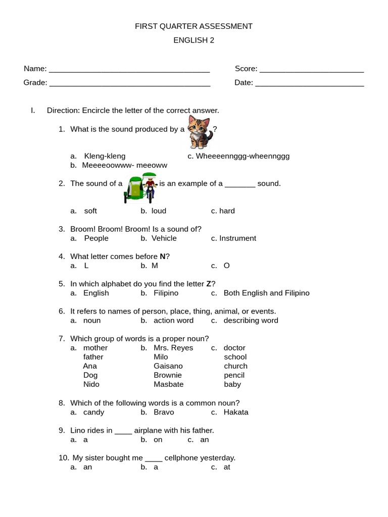 FIRST QUARTER ASSESSMENT - English | PDF