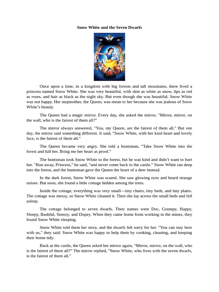Snow White and the Seven Dwarfs Story | PDF | Snow White | European ...