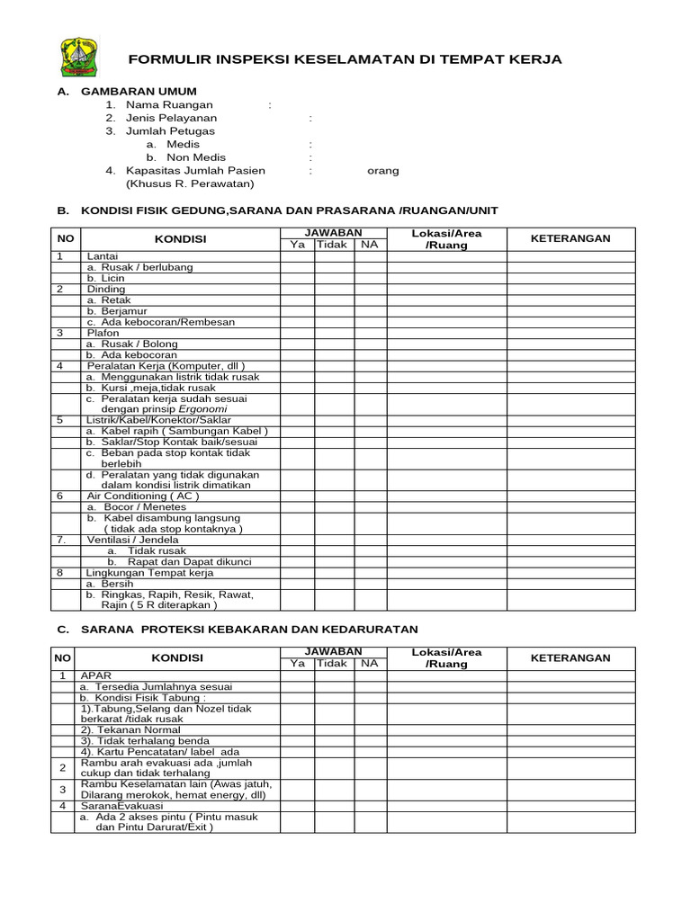 Formulir Inspeksi Keselamatan Kerja | PDF