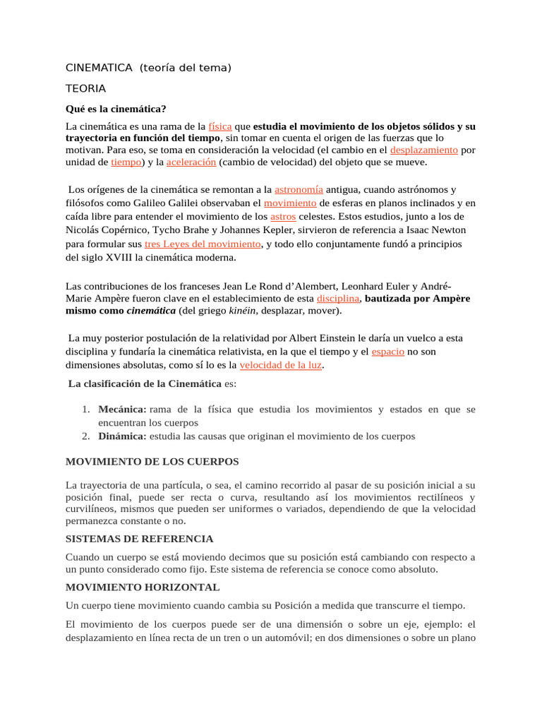 Cinematica Plan Teoria Decimo | PDF | Cinemática | Velocidad