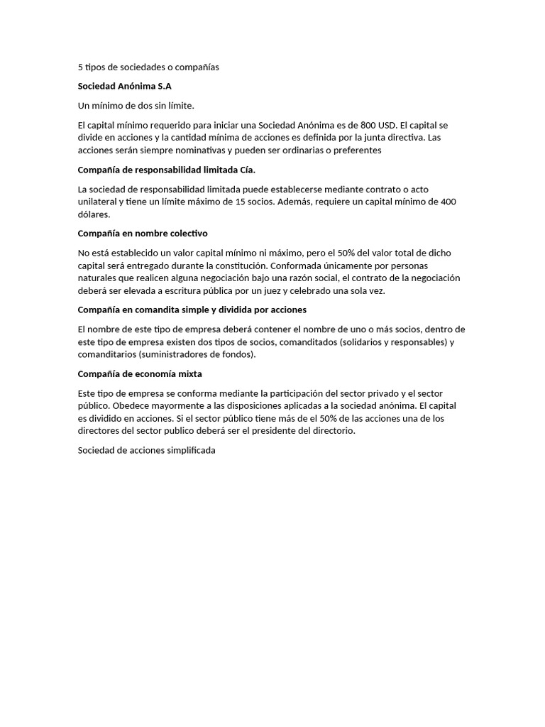 5 Tipos de Sociedades o Compañías | PDF