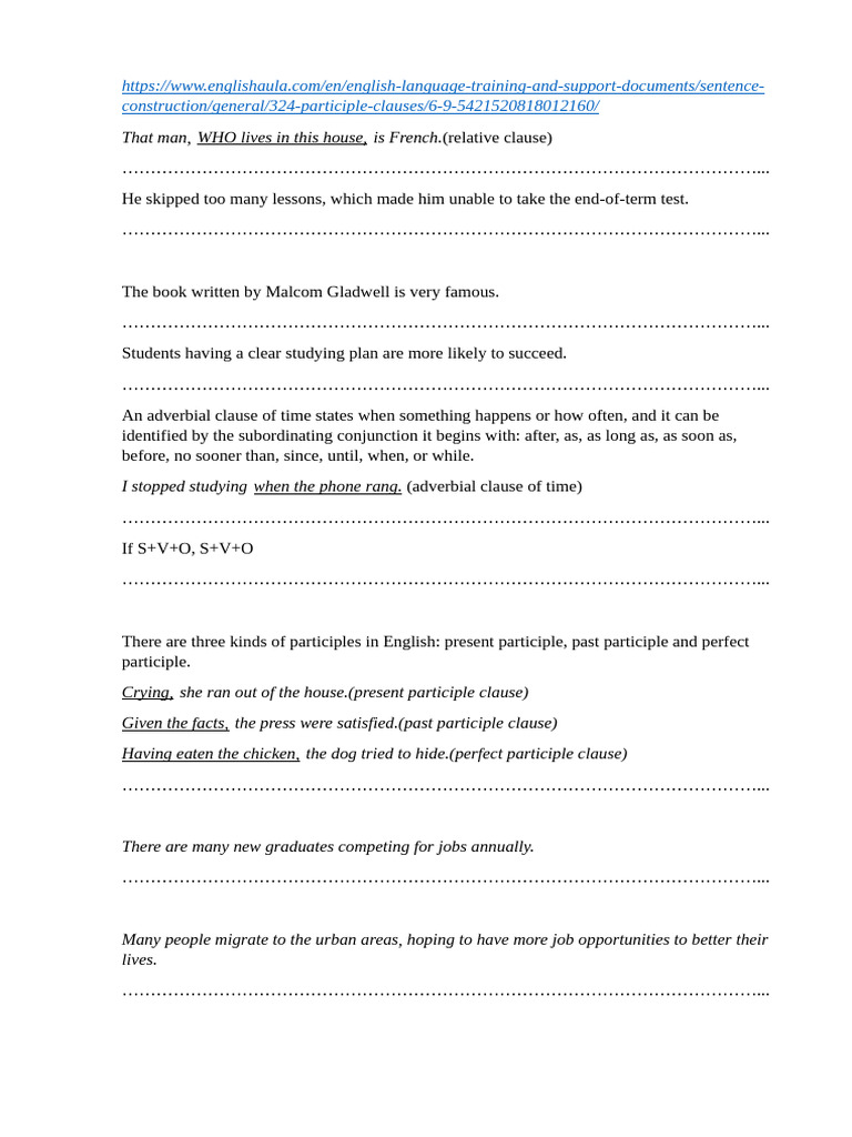 Understanding Participle Clauses in English | PDF