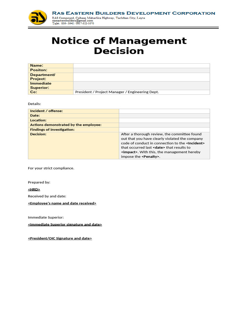 Notice of Management Decision | PDF
