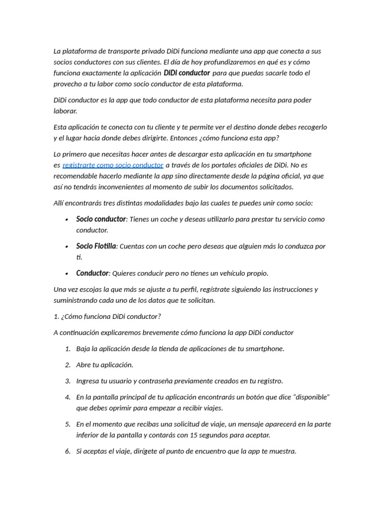La Plataforma de Transporte Privado DiDi Funciona Mediante Una App Que ...