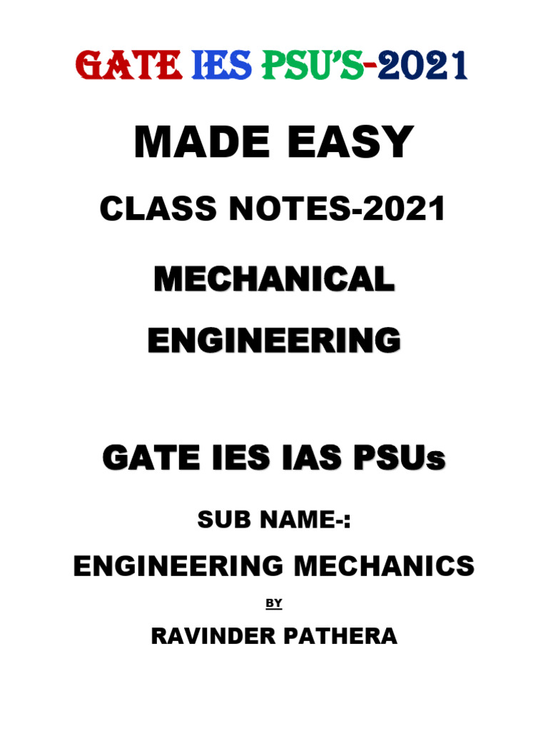 Engineering Mechanics Notes for GATE | PDF | Space | Mechanical Engineering