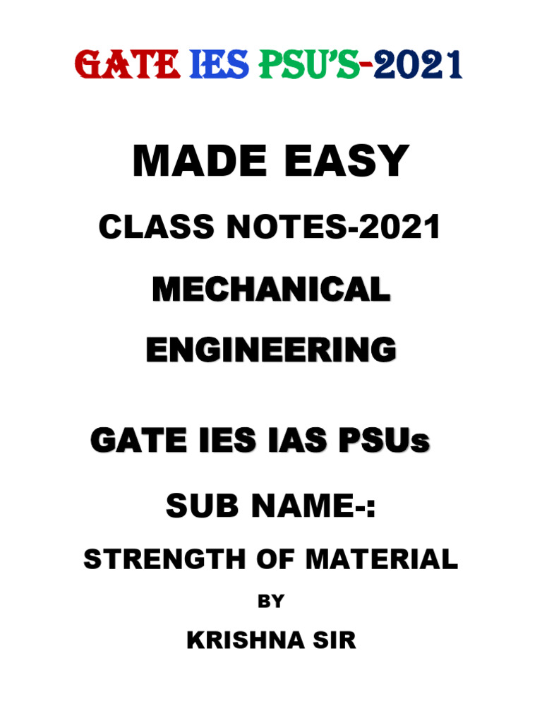 Strength of Materials Notes - GATE 2021 | PDF