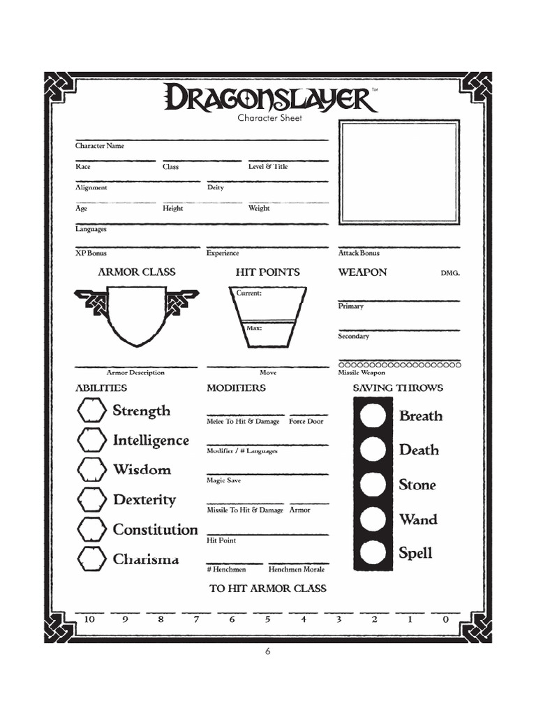 Dragonslayer Character Sheet | PDF