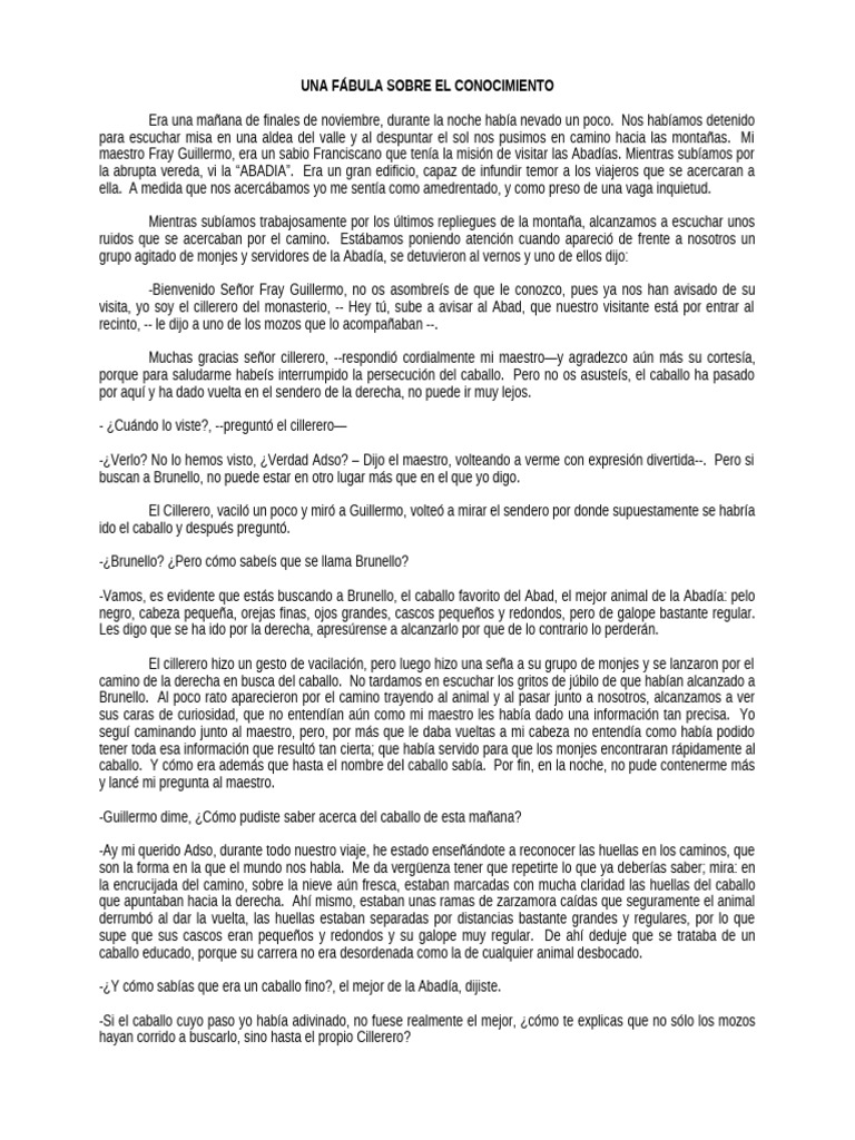 Fabula Sobre El Conocimiento | PDF | Conocimiento | Verdad