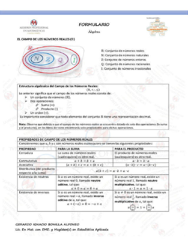 Formulario de Lgebra 249477509 | PDF