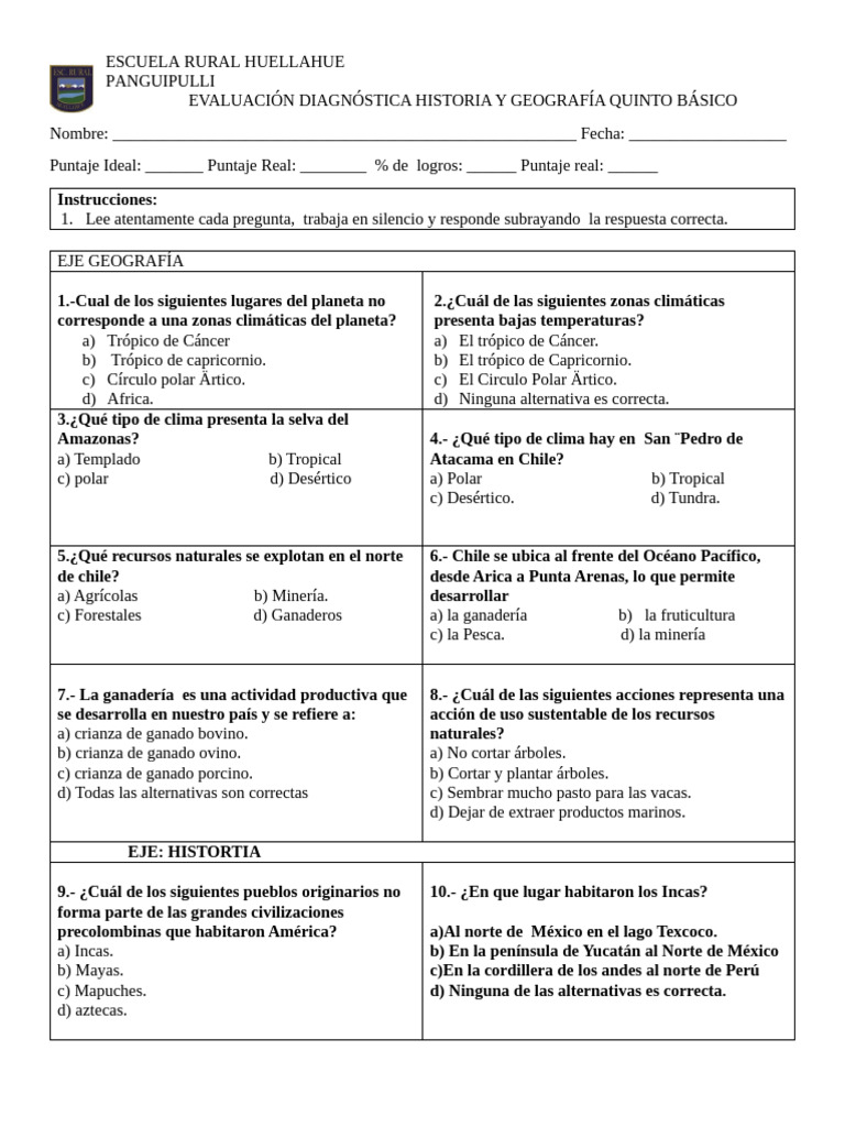 Evaluación Diagnóstica Historia y Geografía | PDF | Alcalde ...