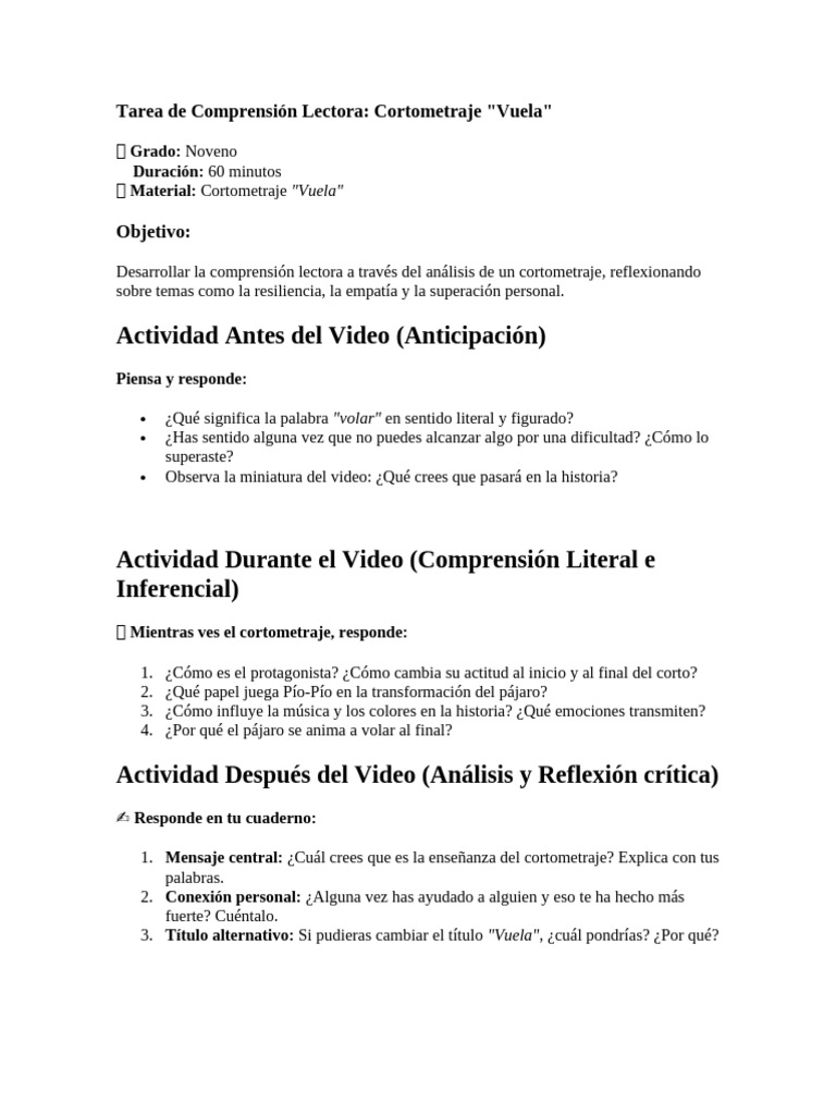 Tarea de Comprensión Lectora | PDF